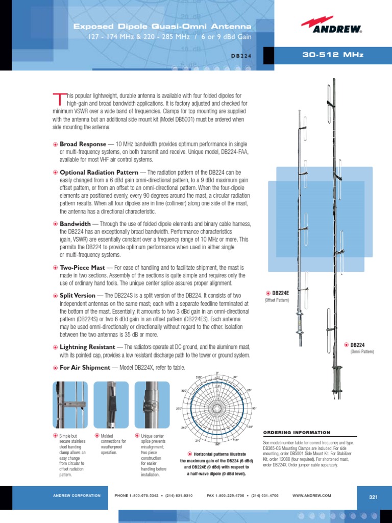 Db 224 Data Sheet (Andrew) | Antenna (Radio) | Bandwidth (Signal ...