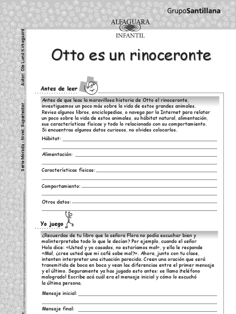 Guia Libro Otto Es Un Rinoceronte | Ley estatutaria | Ocio
