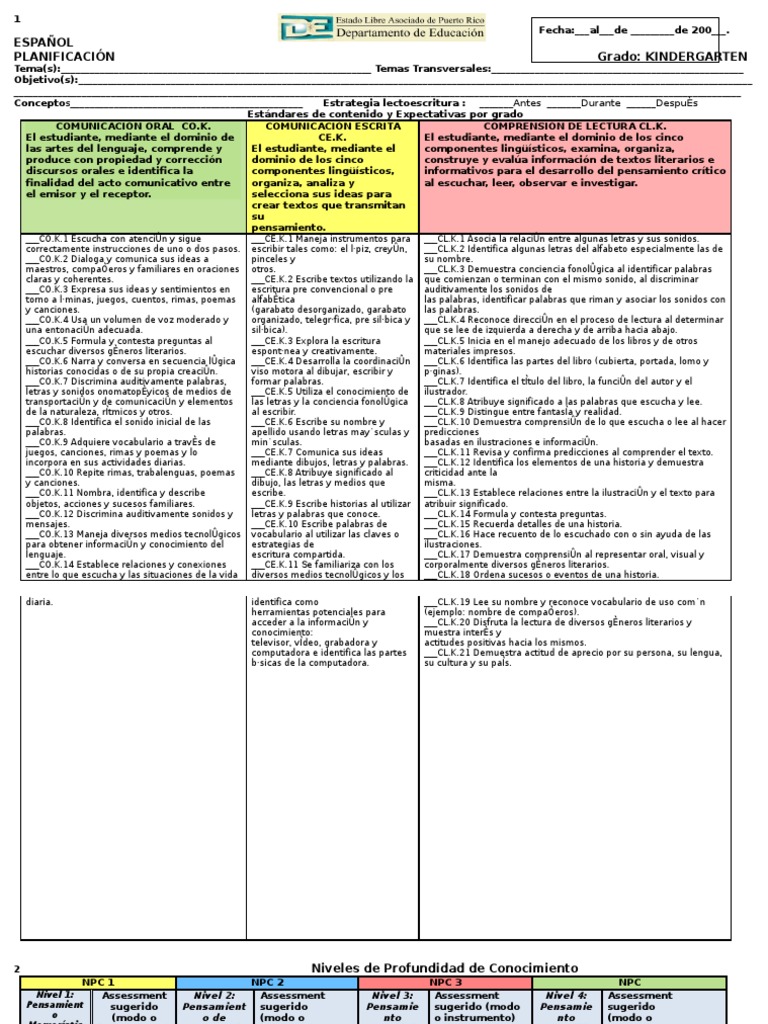 Plan Diario para Kindergarten