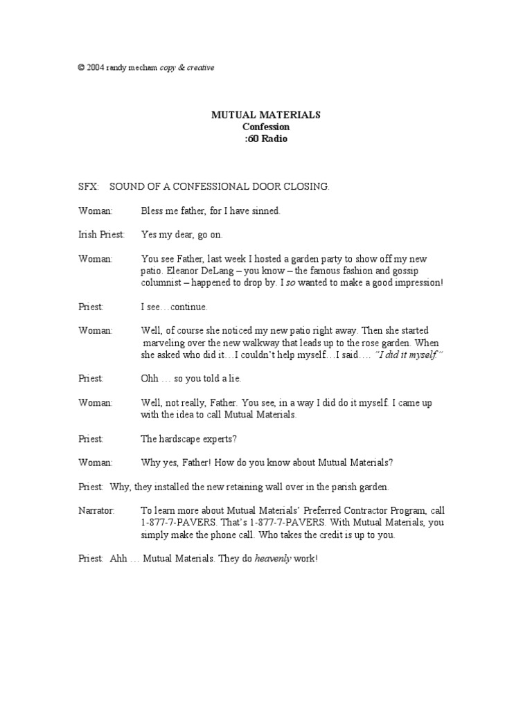 Mutual Materials Confession:60 Radio: © 2004 Randy Mecham Copy ...