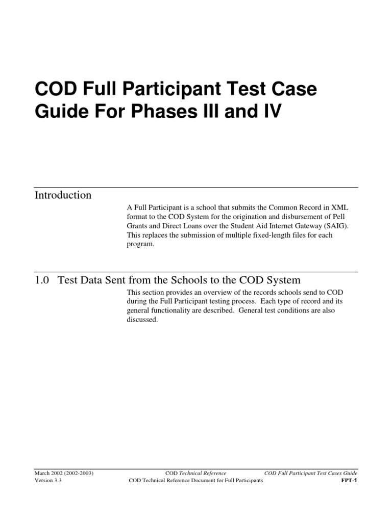 COD Full Participant Test Case Guide For Phases III and IV | PDF | Xml ...