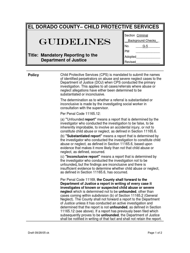 El Dorado County Sample of Mandatory Reporting To The Department of ...