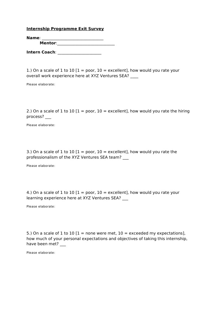 Internship Programme Exit Survey v2 | Internship | Pedagogy