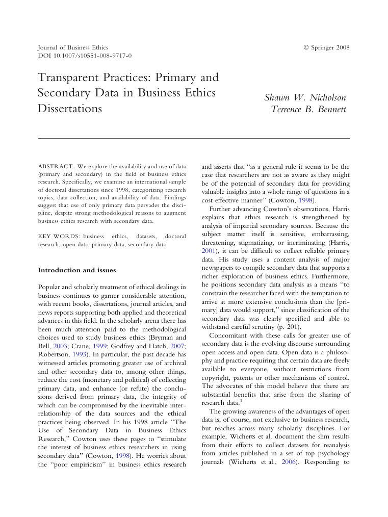 Primary & Secondary Data | PDF | Thesis | Abstract (Summary)