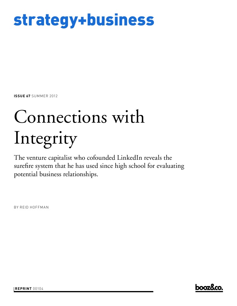 Strategy+business: Connections With Integrity | PDF | Trust (Emotion ...