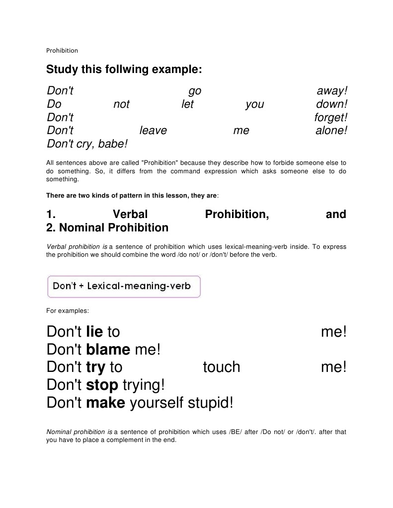 Prohibition | PDF | Sentence (Linguistics) | Verb