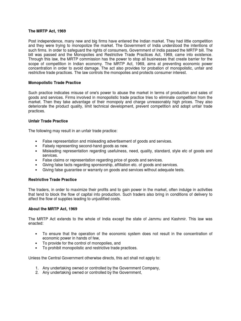 The MRTP Act | PDF | Finance & Money Management