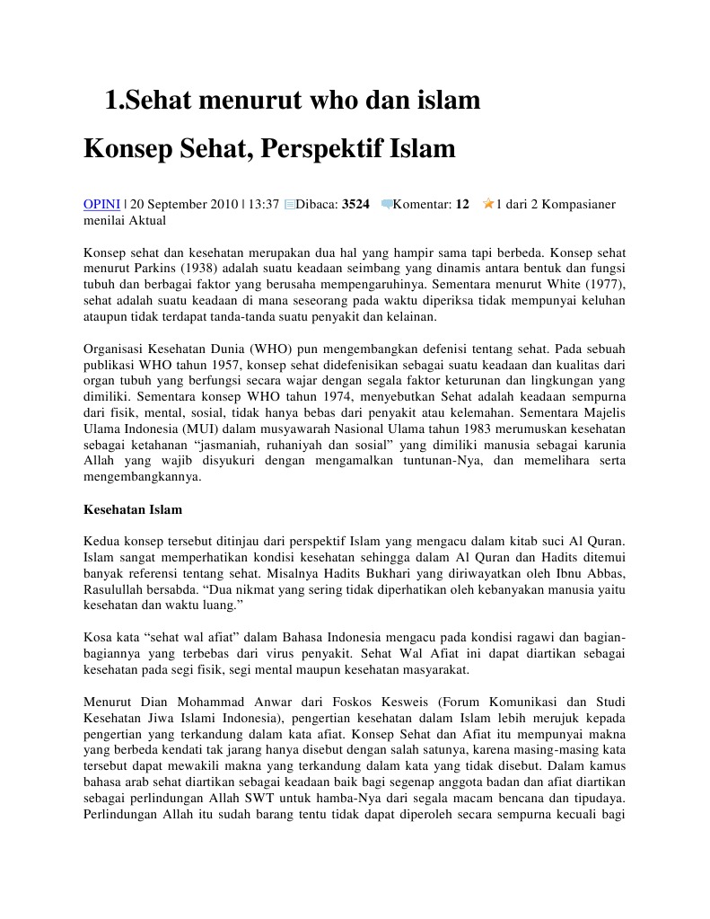 Sehat Menurut Who Dan Islam | PDF