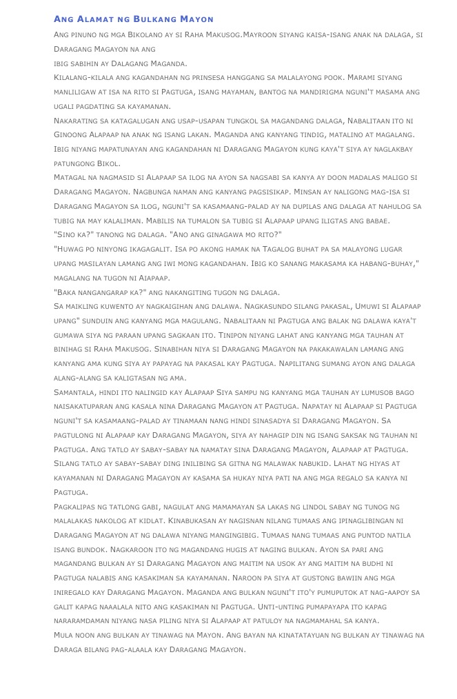 Ang Alamat NG Bulkang Mayon | PDF