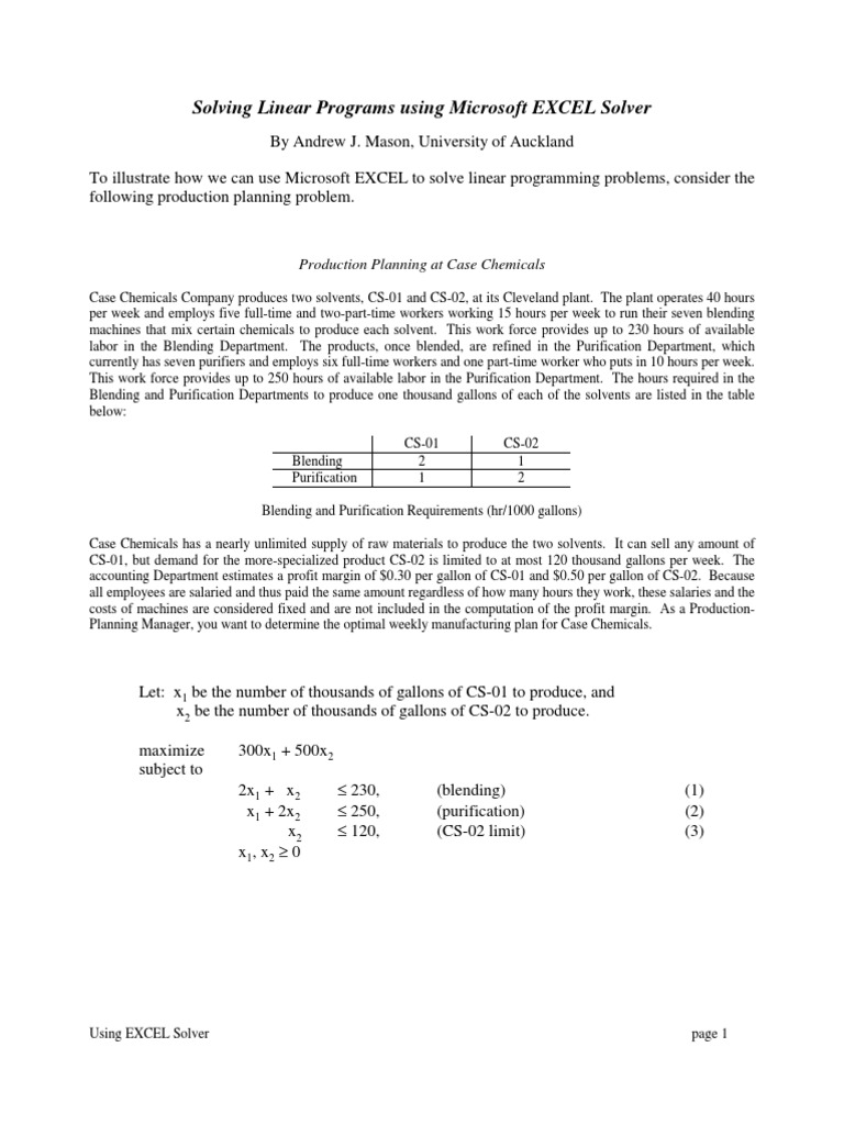 Using EXCEL Solver | Download Free PDF | Linear Programming | Microsoft Excel