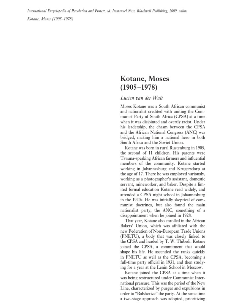 Moses Kotane: A Revolutionary Leader | PDF | African National Congress ...