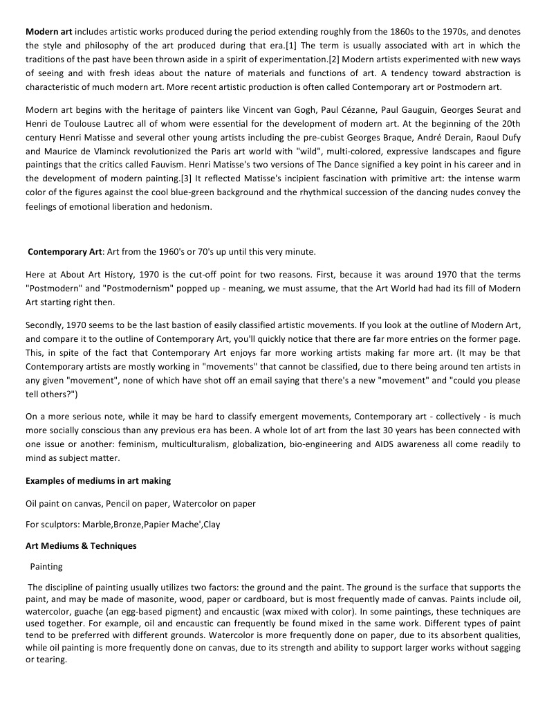 Modern Art Includes Artistic Works Produced During The Period Extending ...