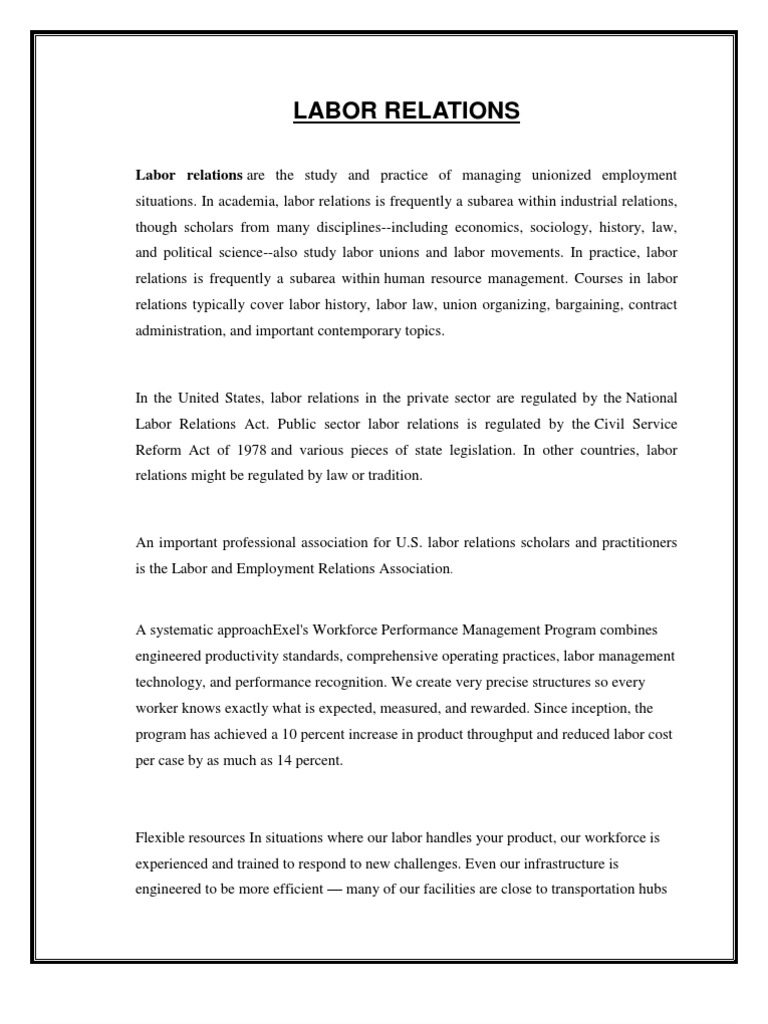 Labor Relations: Labor Relations Are The Study and Practice of Managing ...