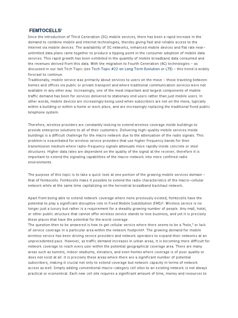 Understanding Femtocells for Mobile Coverage | PDF | Internet Access ...