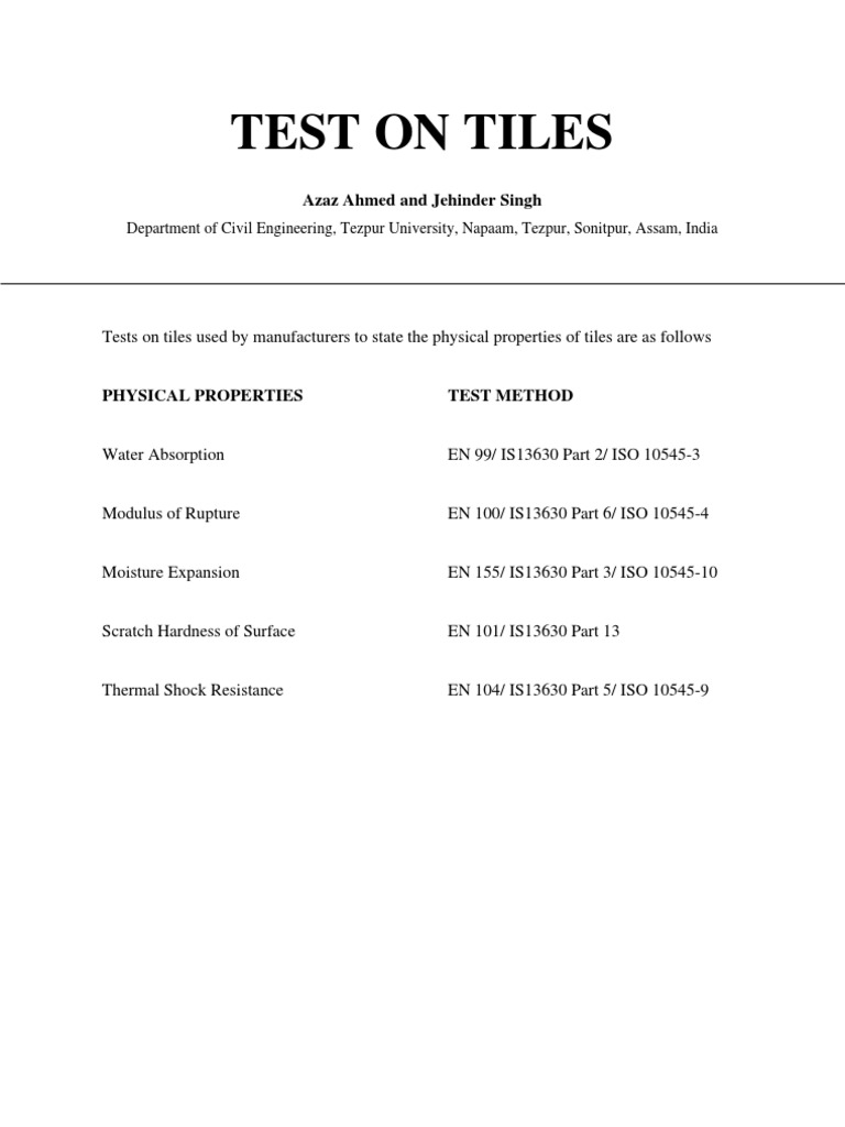 Various Tests On Tiles | PDF | Minerals | Tile