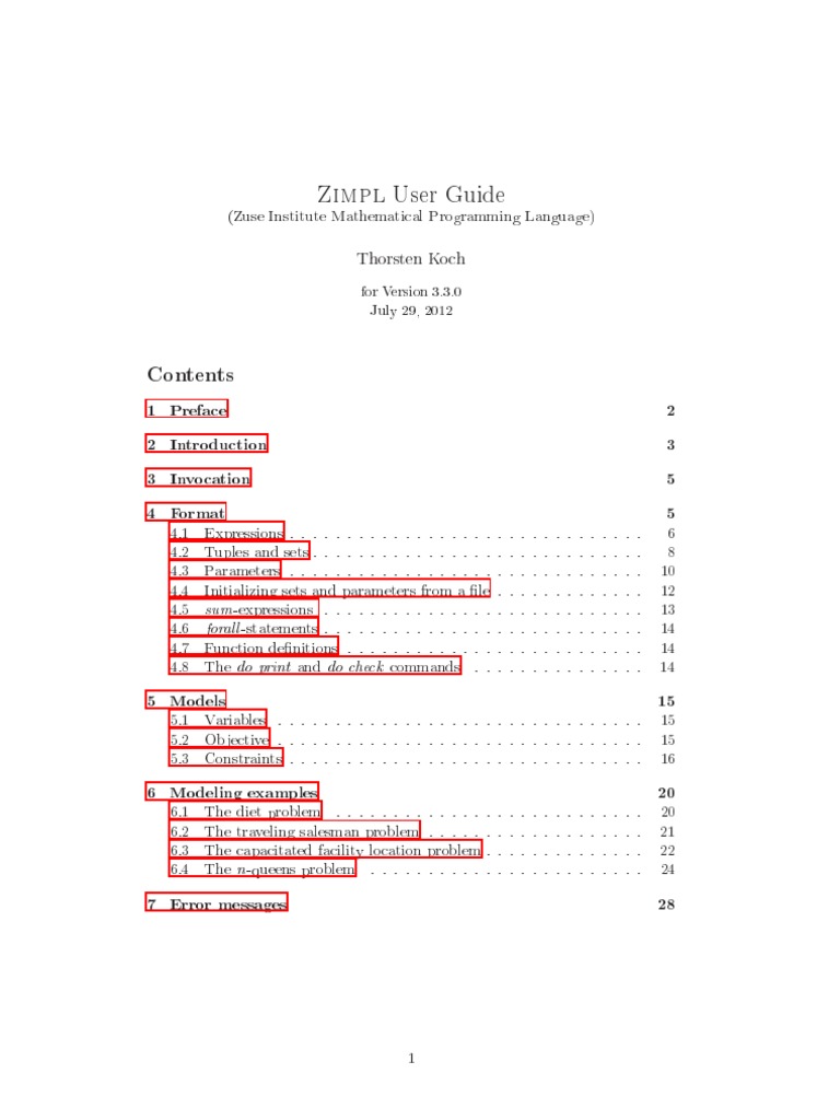 Manual Zimpl | PDF | Parameter (Computer Programming) | Teaching Mathematics