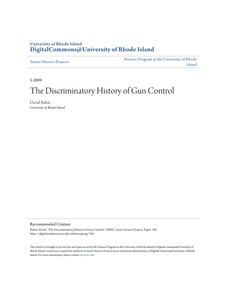 The Discriminatory History of Gun Control: Digitalcommons@University of ...