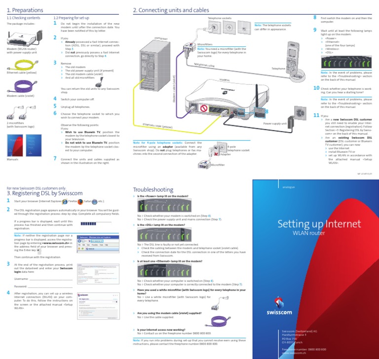 Swisscom WLAN Router Analog Setup Eng | PDF | Wireless Lan | Digital Subscriber Line