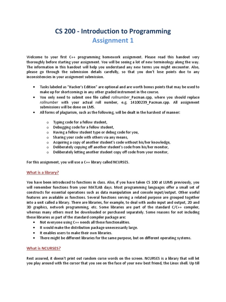 CS 200 - Introduction To Programming: Assignment 1 | PDF | Shell (Computing) | Computer Keyboard