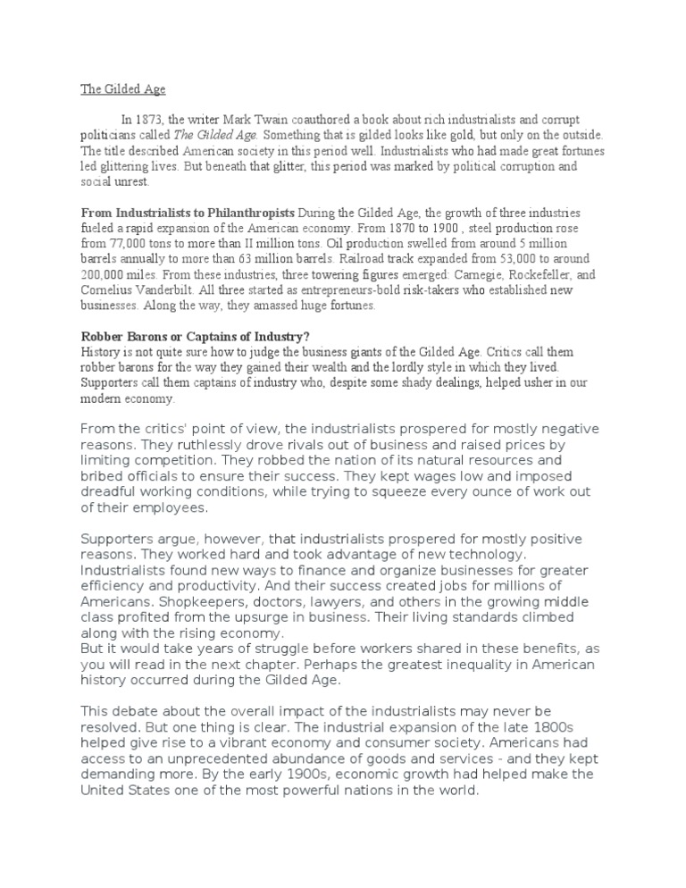 The Gilded Age | PDF | The United States | Economic Growth