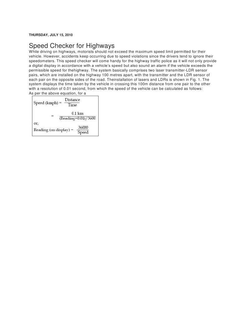 Speed Checker For Highways: THURSDAY, JULY 15, 2010 | Download Free PDF ...