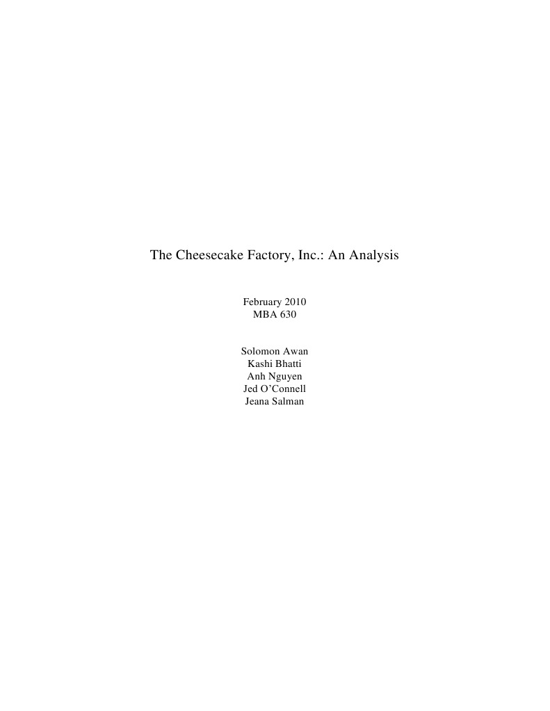 Cheesecake Factory Analysis | PDF | Valuation (Finance) | Market ...