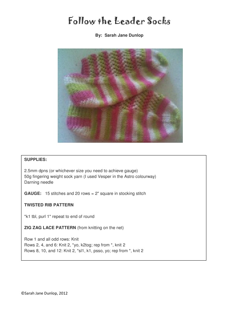 Follow The Leader Socks | PDF | Stitches (Textile Arts) | Knitting