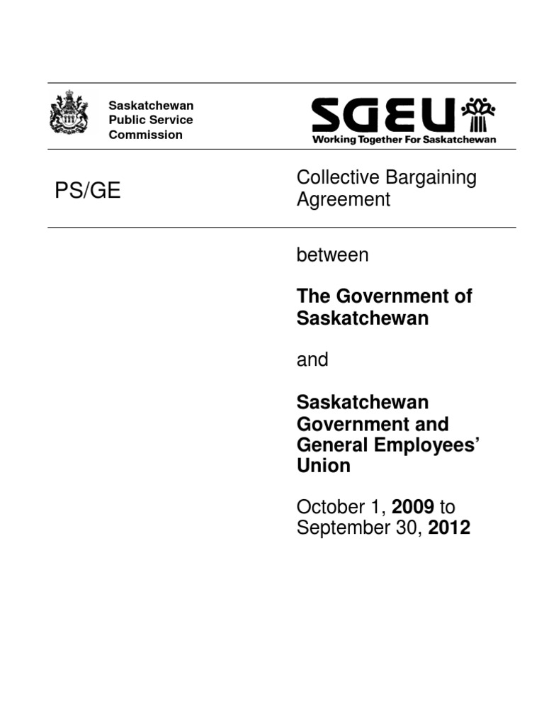 Saskatchewan SGEU Collective Agreement | PDF | Overtime | Layoff