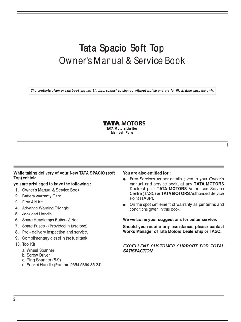 Tata Spacio Soft Top | PDF | Headlamp | Clutch
