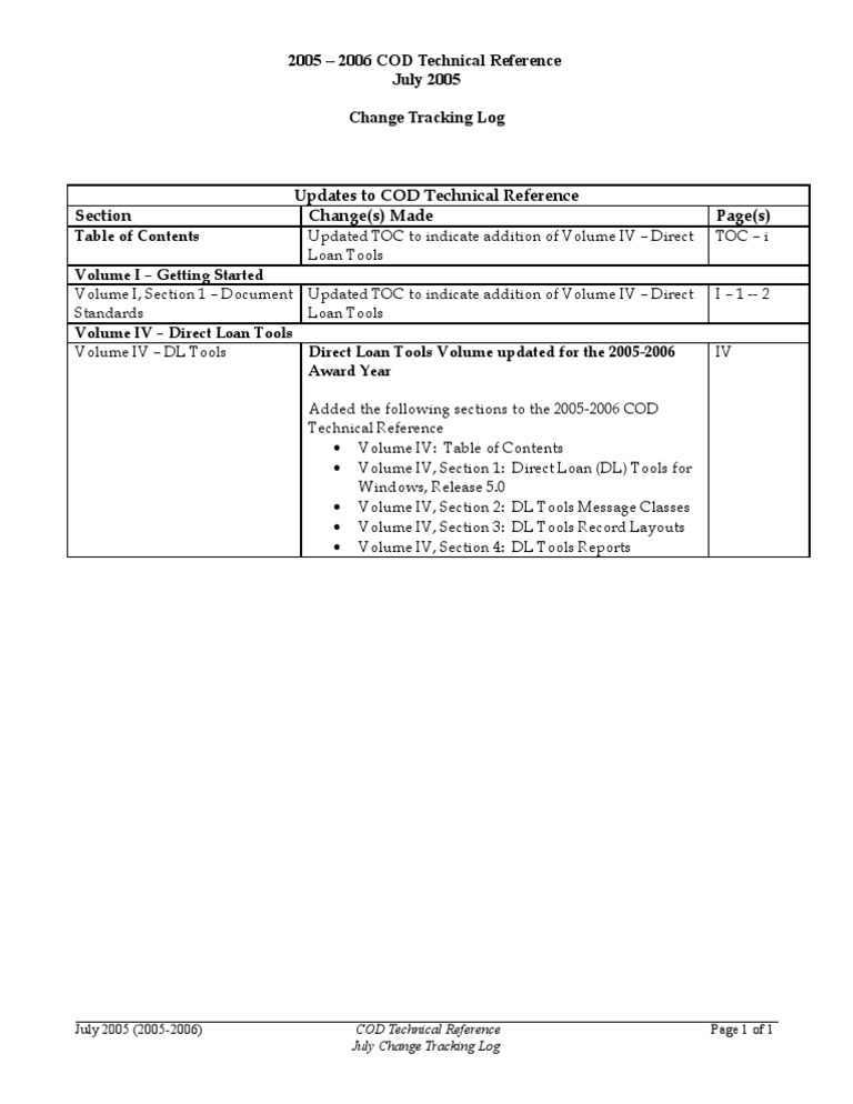 2005-2006 COD Technical Reference Update | PDF