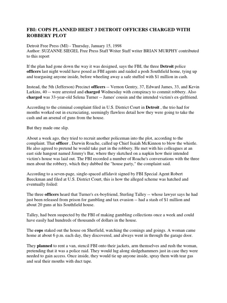 Cops Planned Heist 3 Detroit Officers Charged | PDF | United States ...