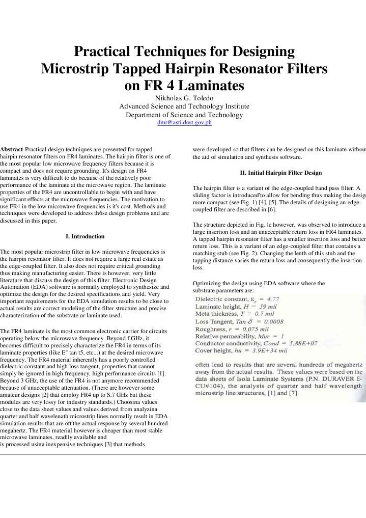 Practical Techniques For Designing Microstrip Filters On FR4 | PDF | Electronic Filter ...