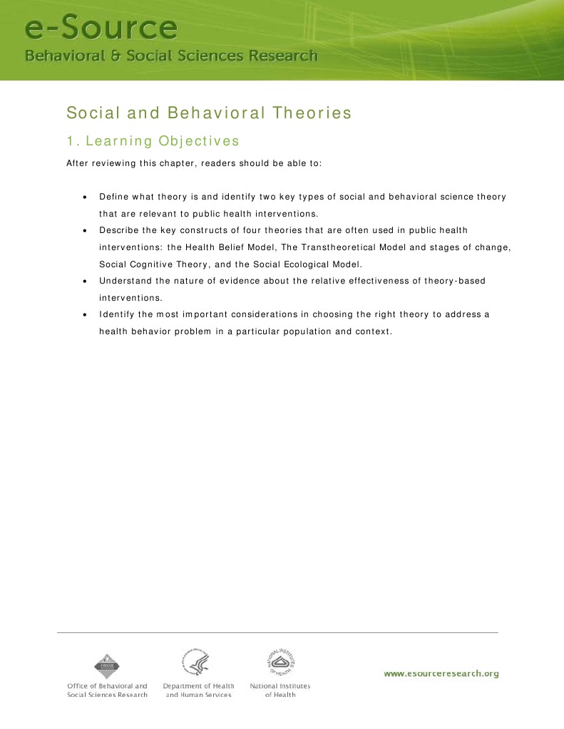 Social and Behavioral Theories: 1. Learning Objectives | PDF | Theory ...