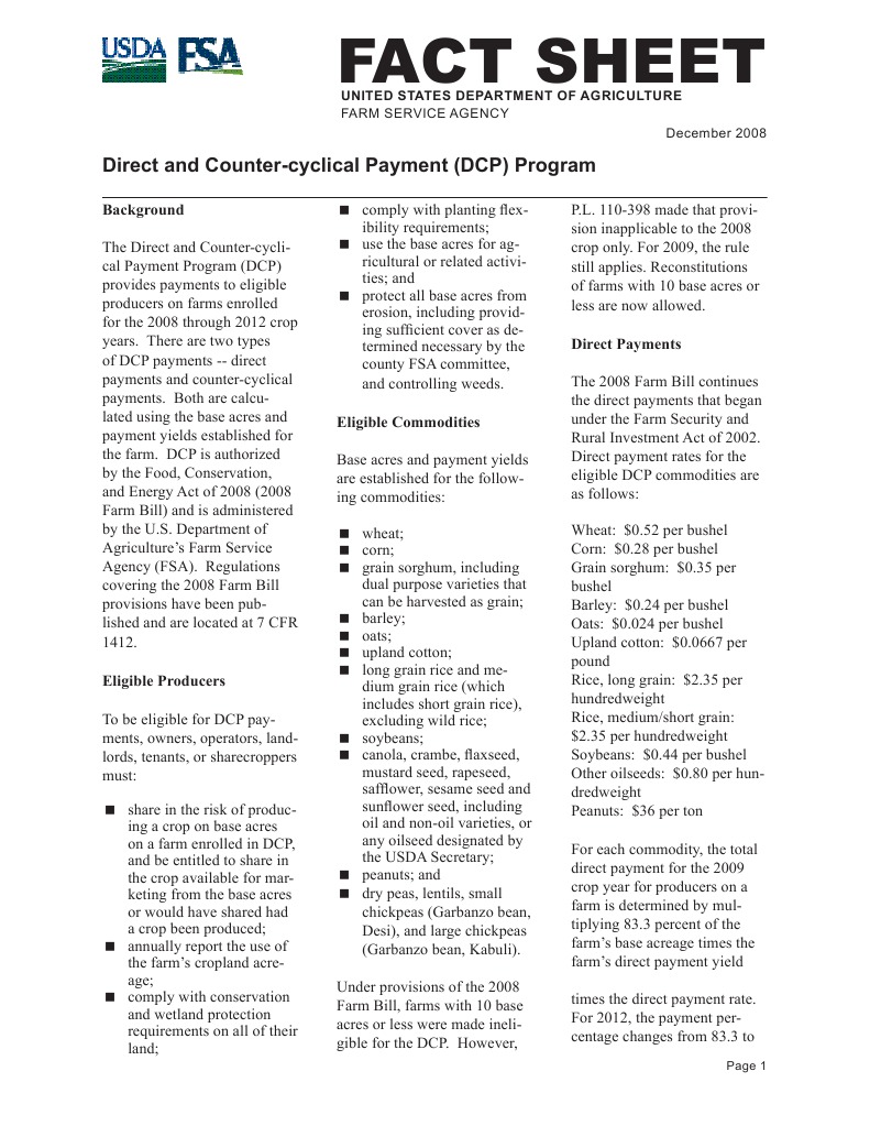 Direct and Counter-Cyclical Payment (DCP) Program: Background | PDF | Cereals | Crops