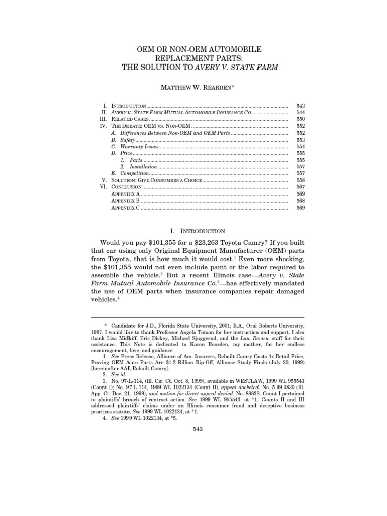 Oem or Non-Oem Automobile Replacement Parts: The Solution To | PDF ...
