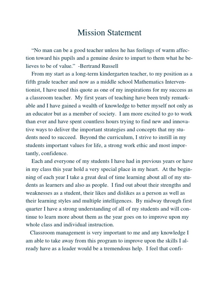 Mission Statement | Teachers | Motivation