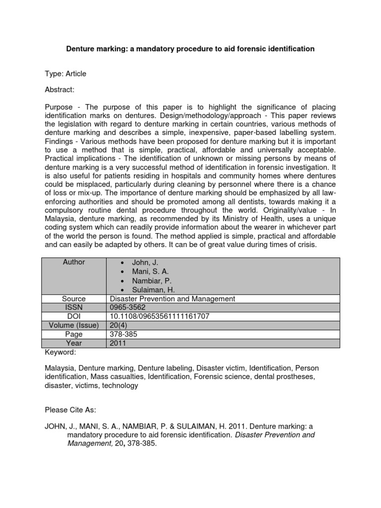 Essential Denture Marking for Identification | PDF | Social Science ...