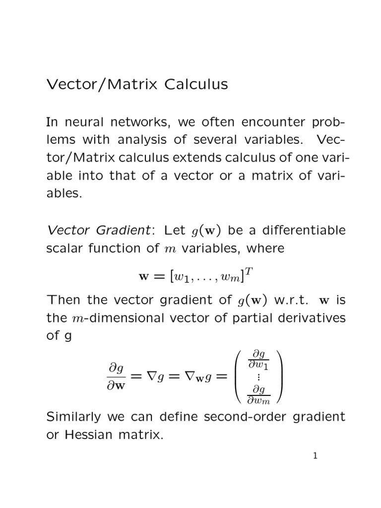 Vector - Matrix Calculus | PDF | Gradient | Determinant