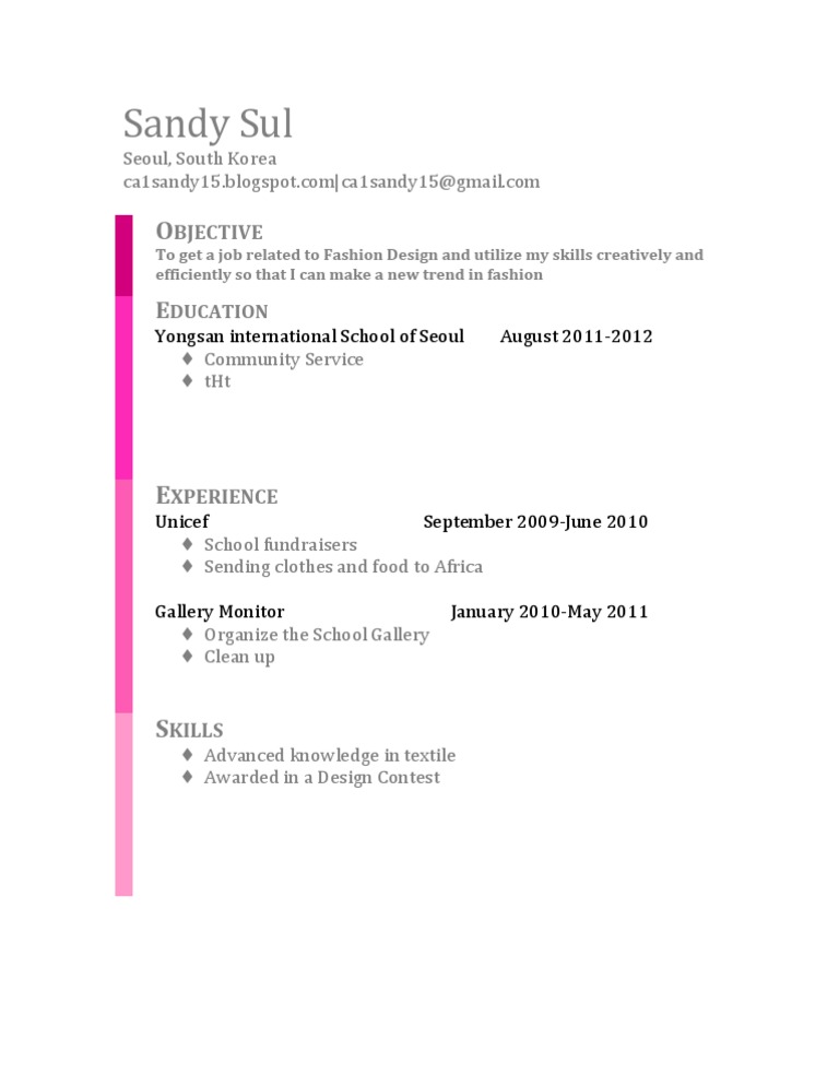 Fashion Design Resume of Sandy Sul | PDF