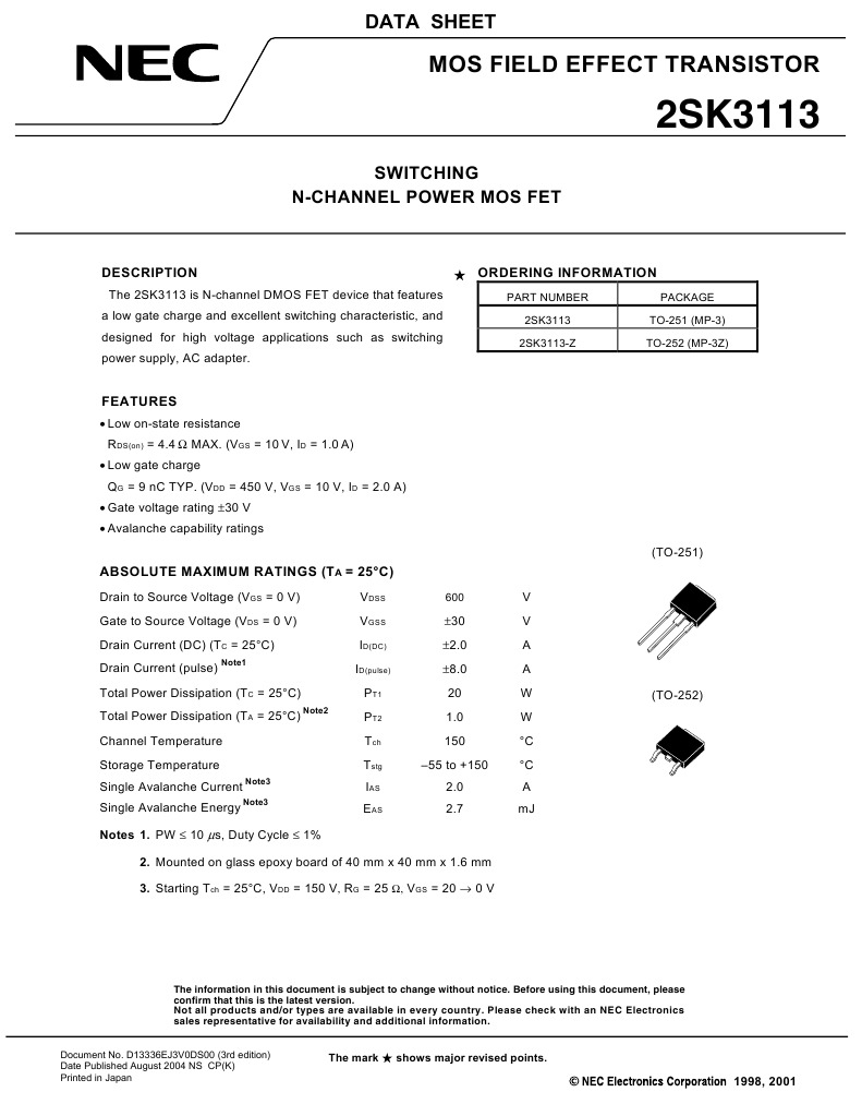 K3113 | PDF | Field Effect Transistor | Mosfet