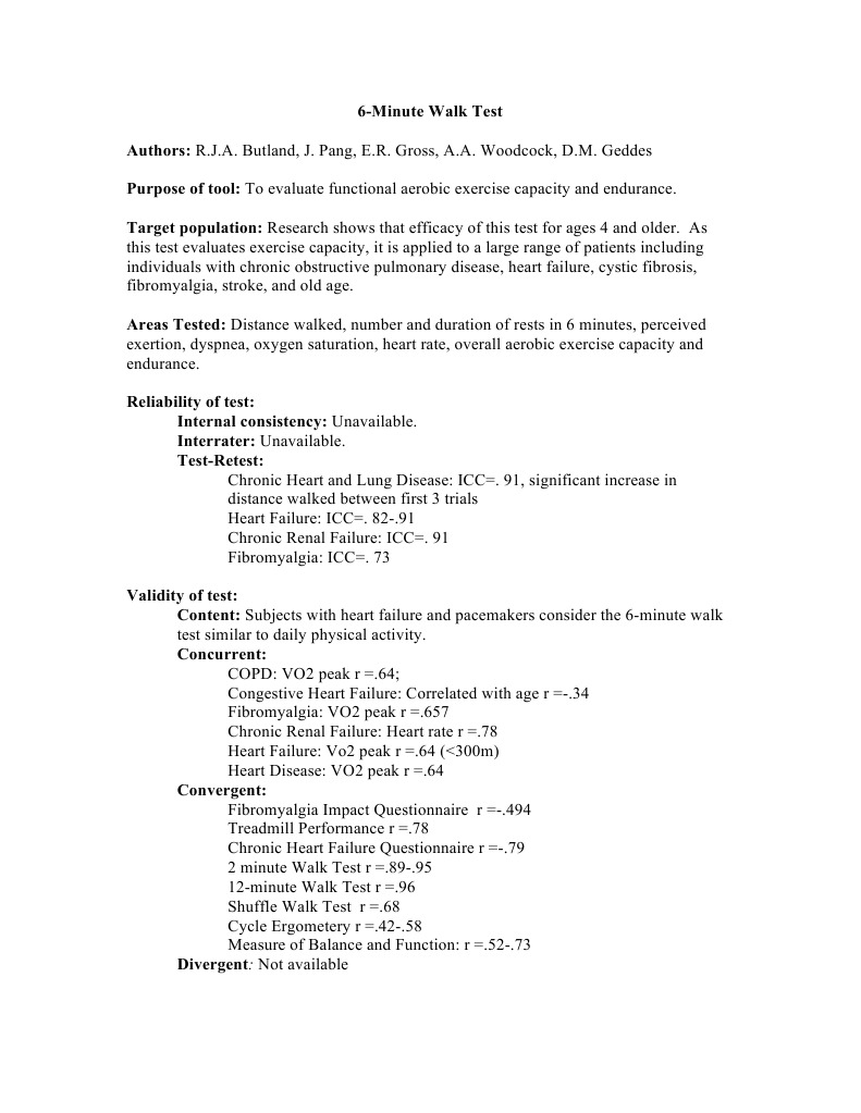6-Minute Walk Test PDF | PDF | Heart Failure | Diseases And Disorders