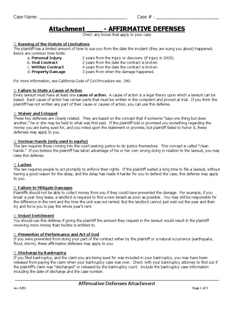 Affirmative Defenses | Cause Of Action | Lawsuit