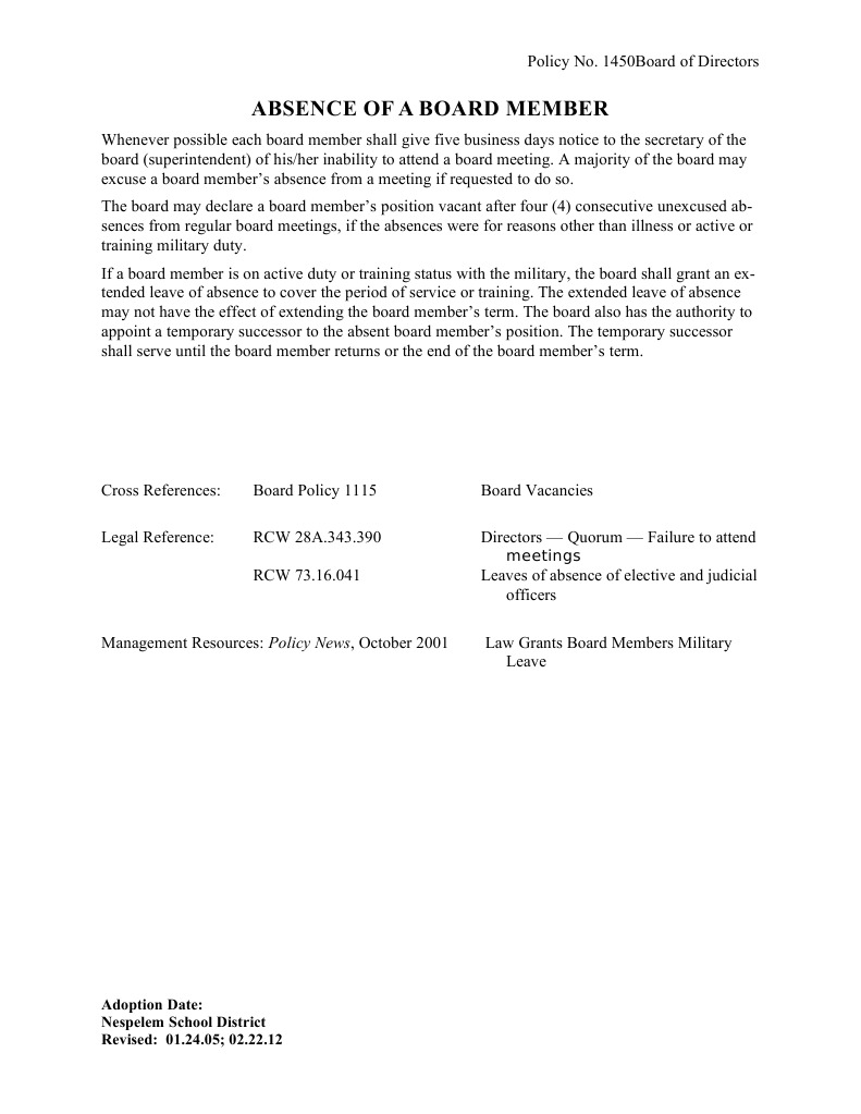 Board Member Absence Policy Guidelines | PDF | Career & Growth | Lifestyle