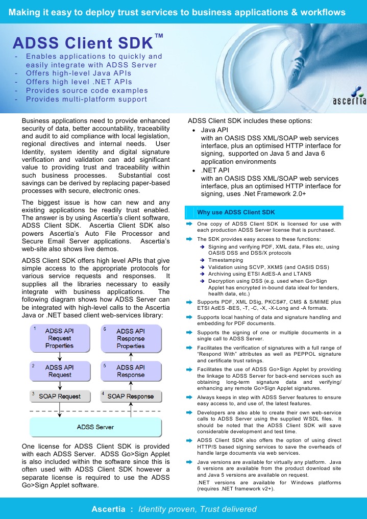 ADSS Client SDK Datasheet | PDF | Application Programming Interface | Java (Programming Language)
