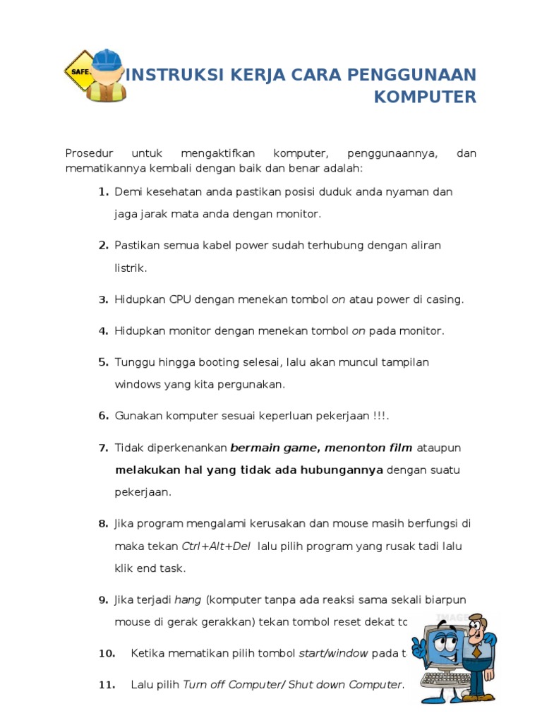 Instruksi Kerja Cara Penggunaan Komputer | PDF