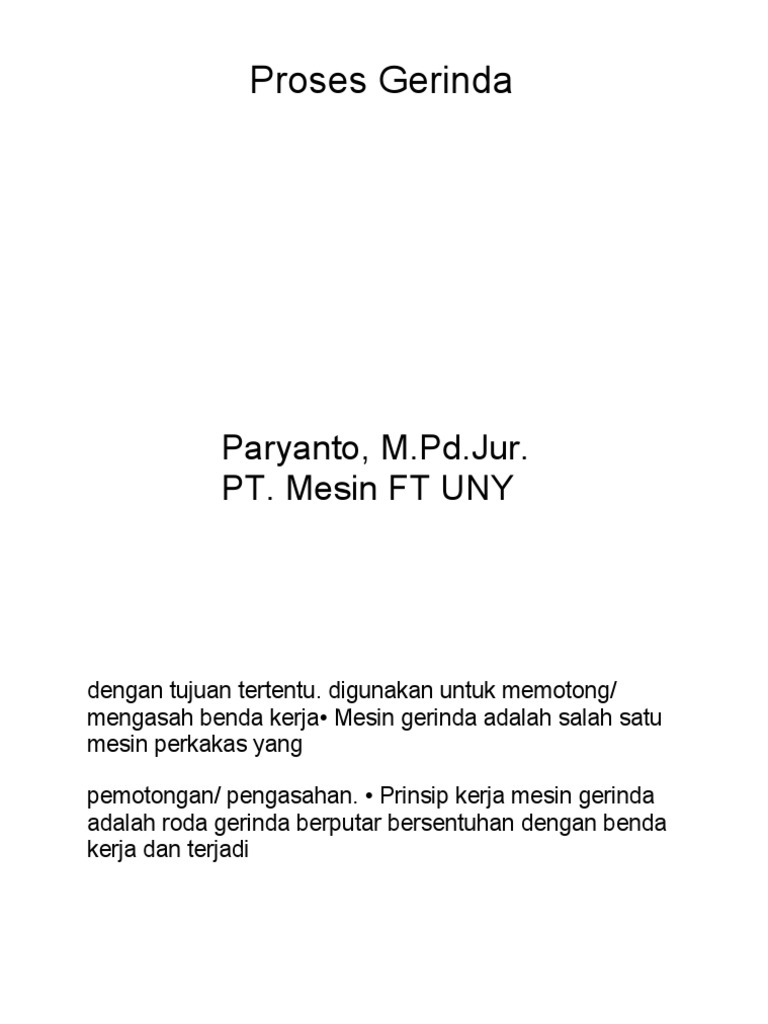 (PPT) Materi 6. Proses Gerinda (Grinding) | PDF