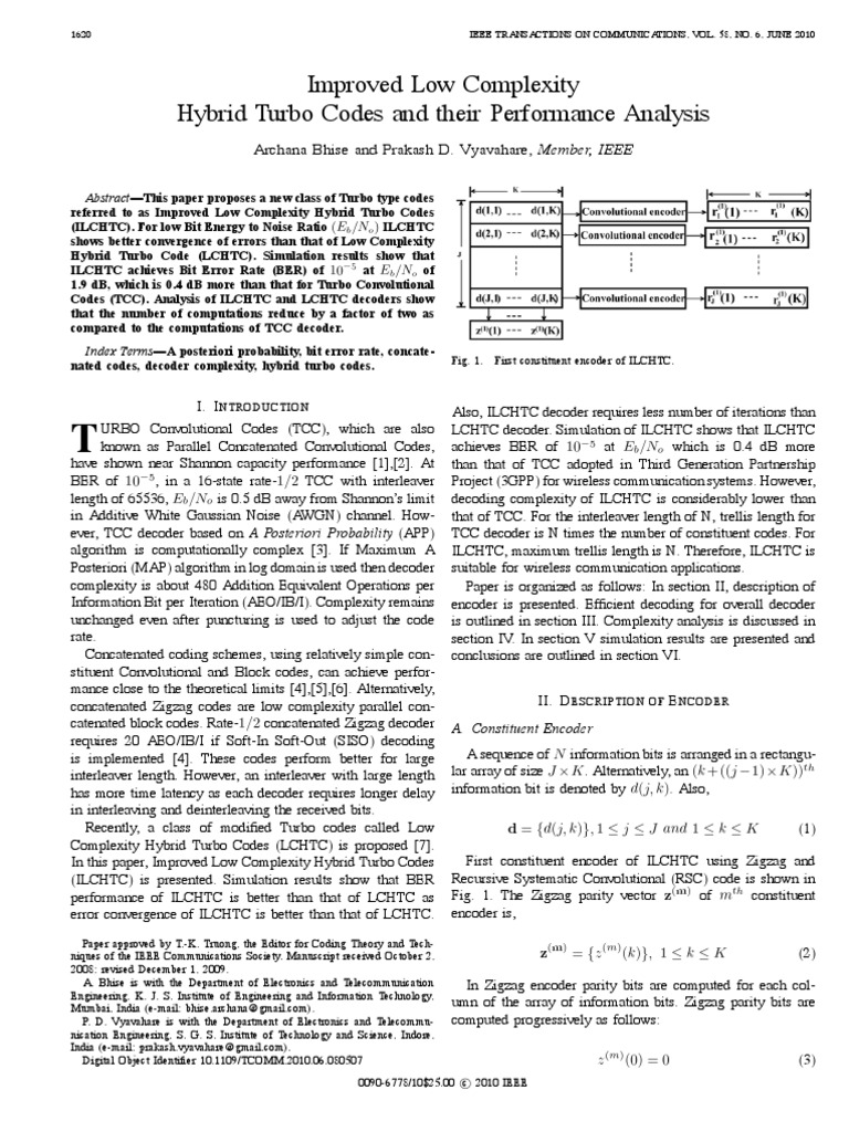 Improved Low Complexity Hybrid Turbo Codes and Their Performance Analysis | PDF | Forward Error ...