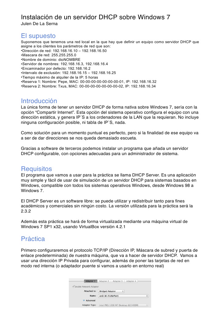 DHCP Server en Windows 7 | PDF | Dirección IP | Servidor web