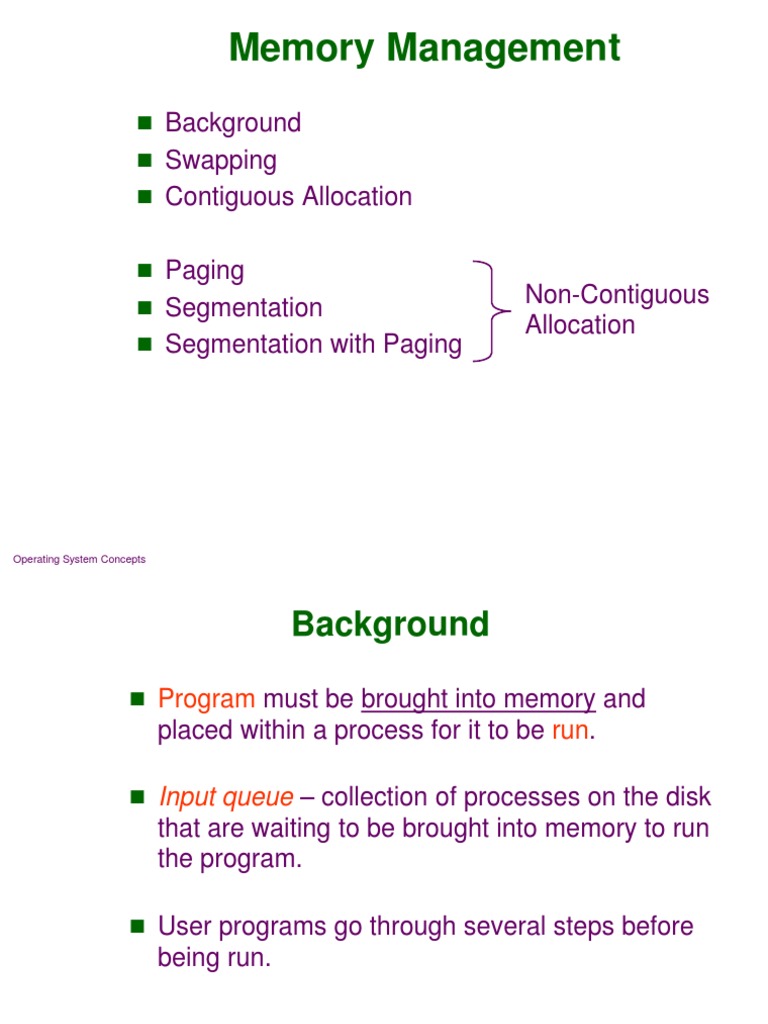 Memory Management: Background Swapping Contiguous Allocation | PDF | Operating System | Computer ...