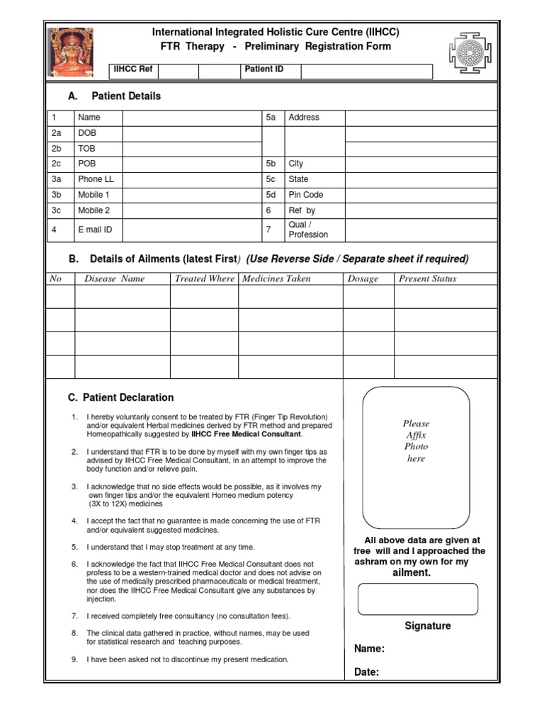 FTR Therapy: Preliminary Registration Form (English)